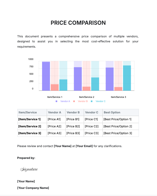 Free Price Comparison Generator: Create Online | Template.net