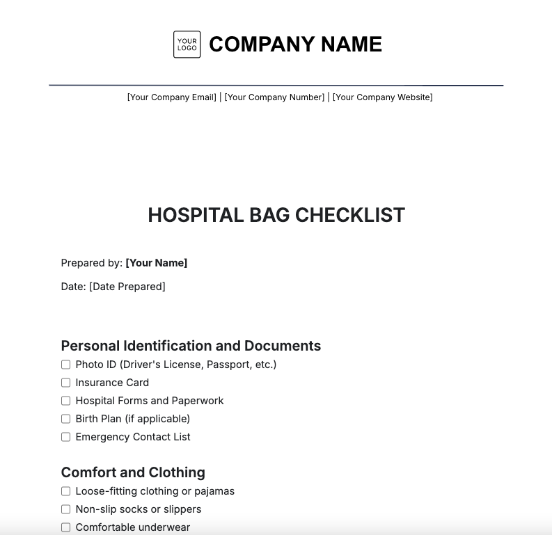Free Hospital Bag Checklist Generator: Create Online | Template.net