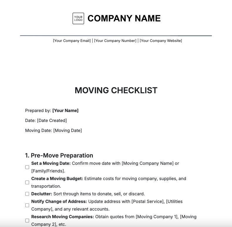 Free Moving Checklist Generator: Create Online | Template.net