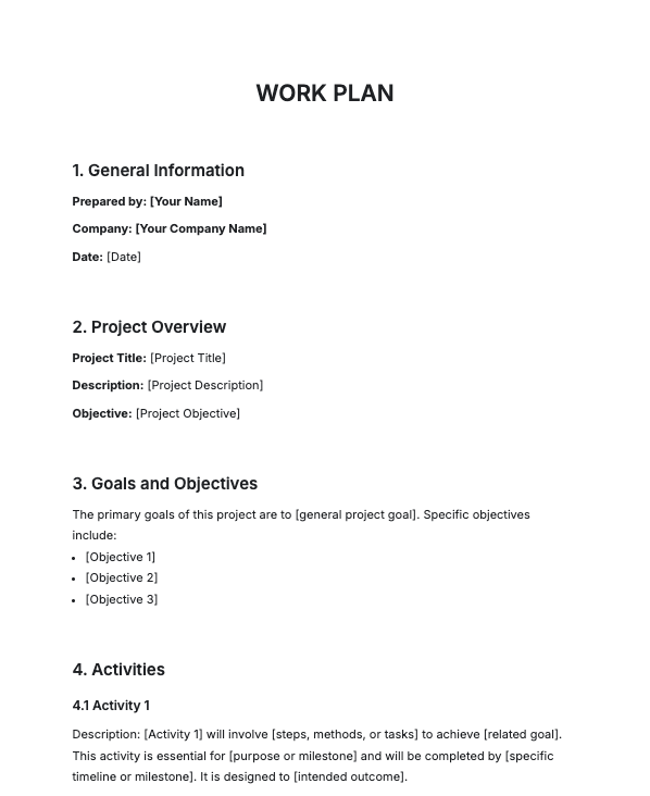 Free Work Plan Generator: Create Online | Template.net