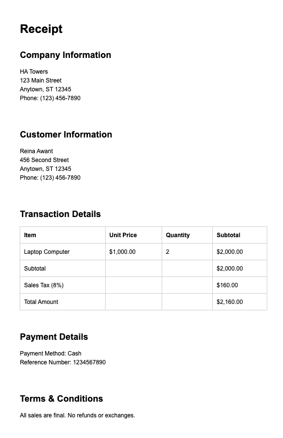 Free Receipt Generator: Create Online | Template.net