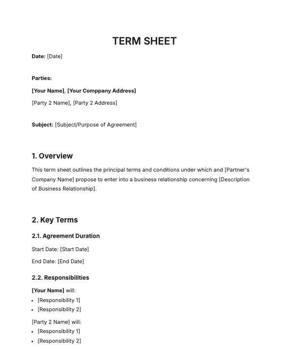 Free Term Sheet Generator: Create Online | Template.net