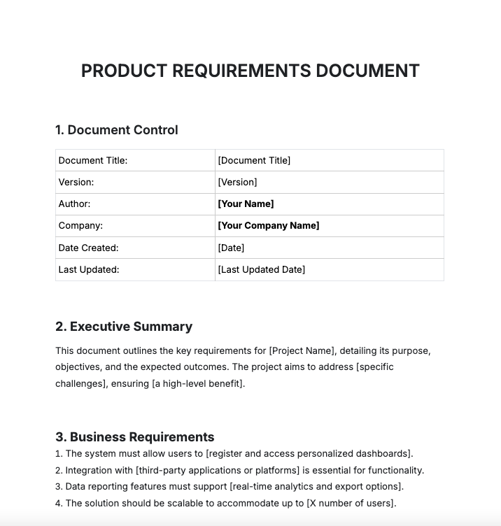 Free Product Requirements Document Generator: Create Online | Template.net