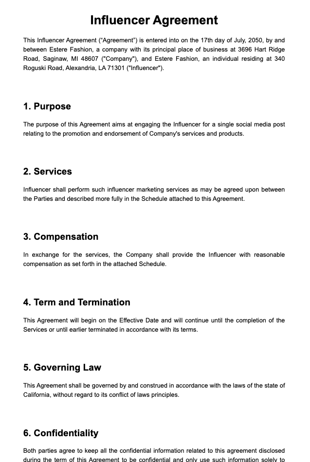 Free Influencer Agreement Generator: Create Online | Template.net