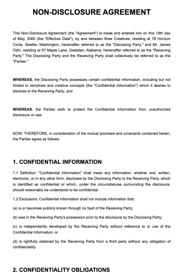 Free Non-Disclosure Agreement Generator: Create Online | Template.net