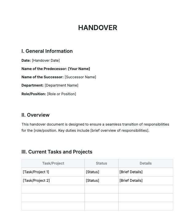 Free Handover Generator: Create Online | Template.net