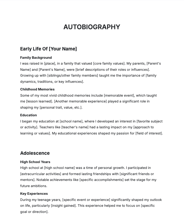 Free Autobiography Generator: Create Online | Template.net