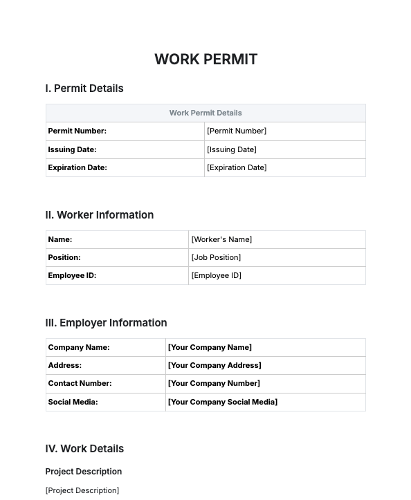 Free Work Permit Generator: Create Online | Template.net