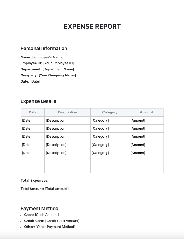 Free Expense Report Generator: Create Online | Template.net