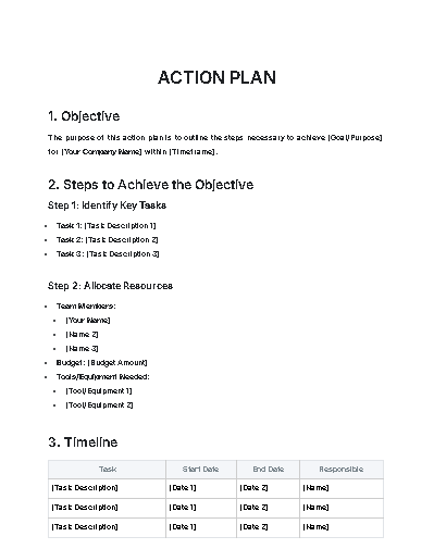 Free Action Plan Generator: Create Online | Template.net