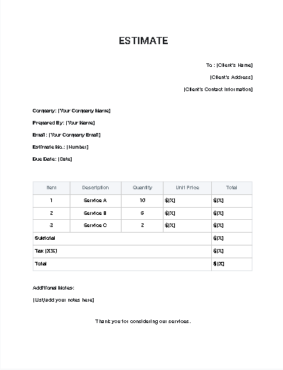 Free Estimate Generator: Create Online | Template.net