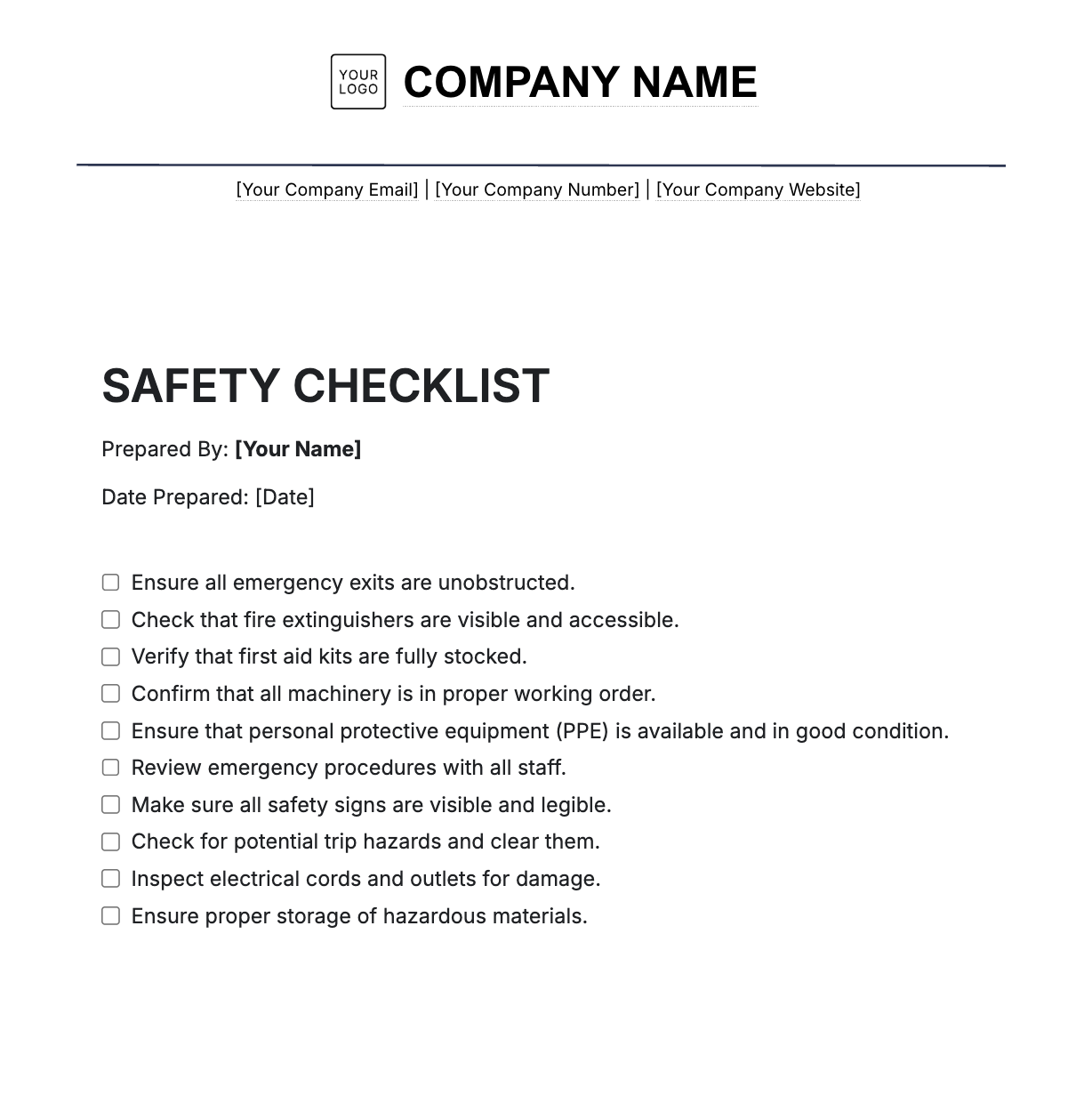 Free Safety Checklist Generator: Create Online | Template.net