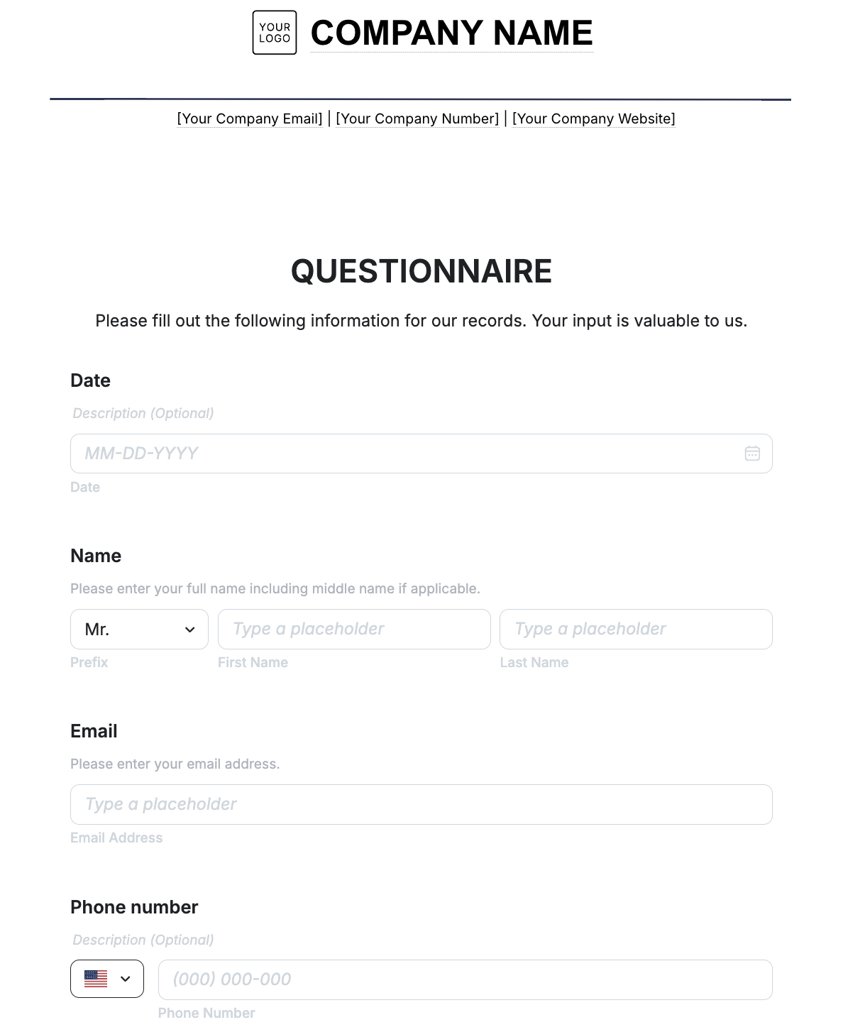 Free Questionnaire Form Generator: Online Builder | Template.net