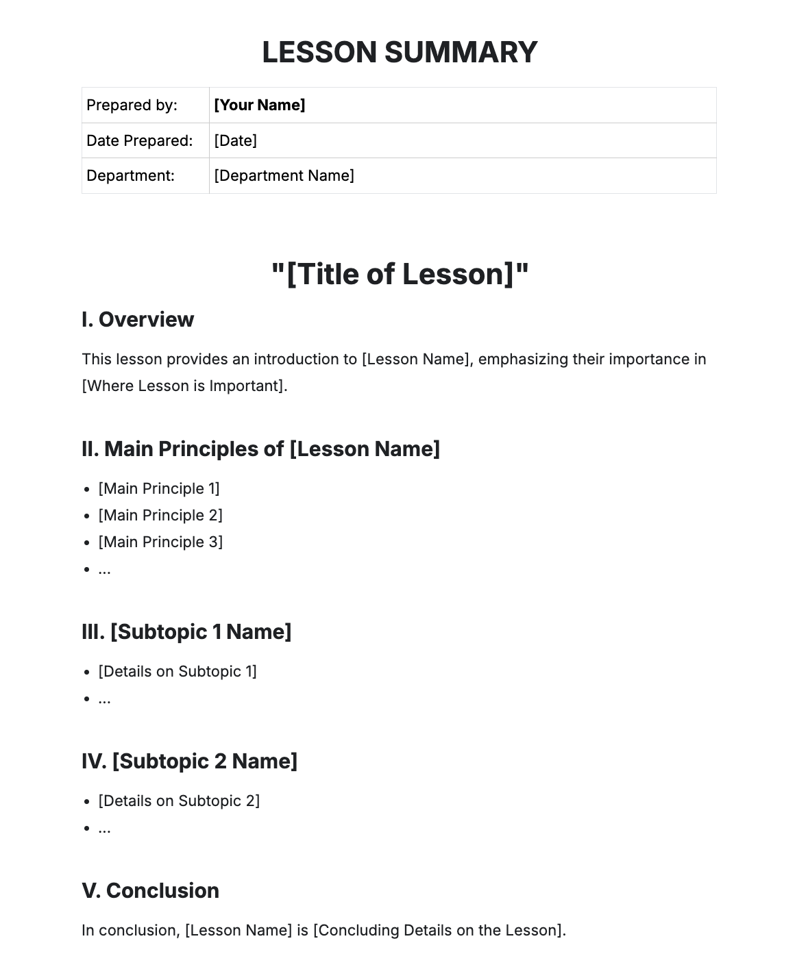 Free Lesson Summary Generator: Create Online | Template.net