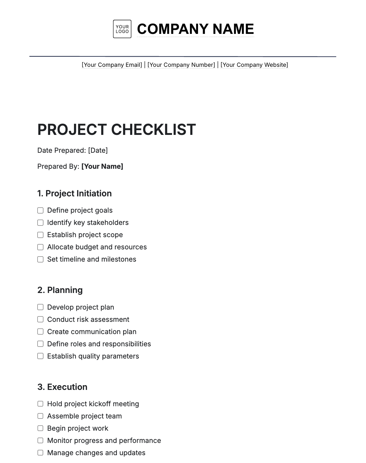 Free Project Checklist Generator: Create Online | Template.net