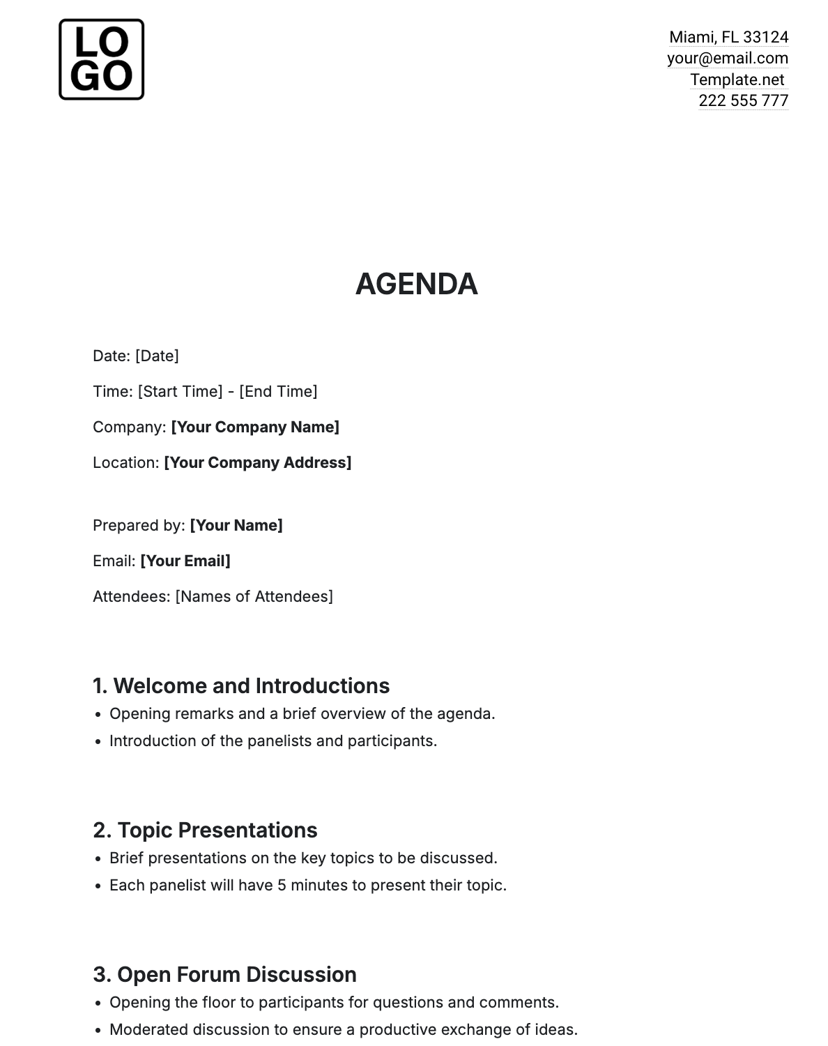 Free Agenda Generator: Create Online | Template.net