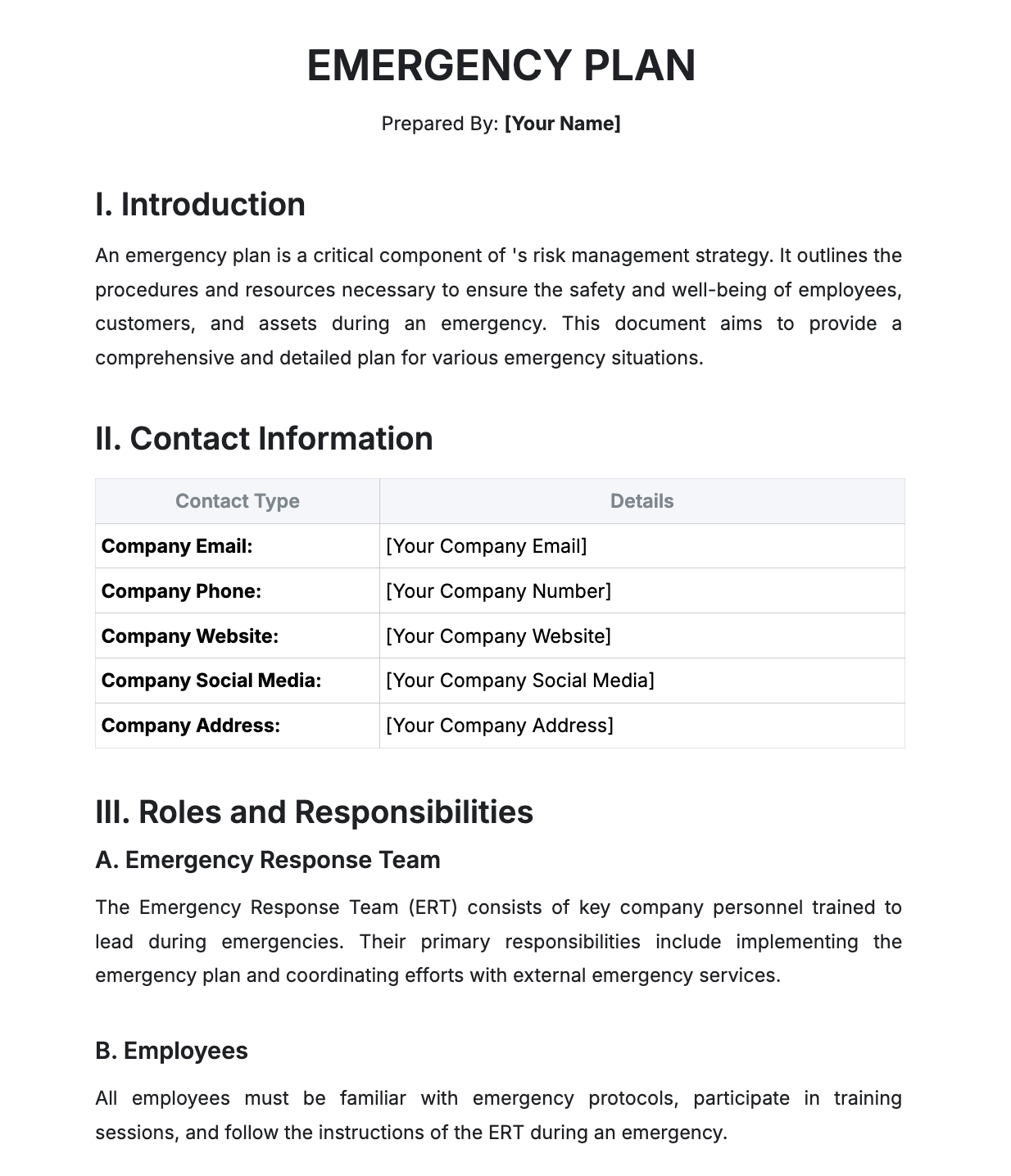 Free Emergency Plan Generator: Create Online | Template.net