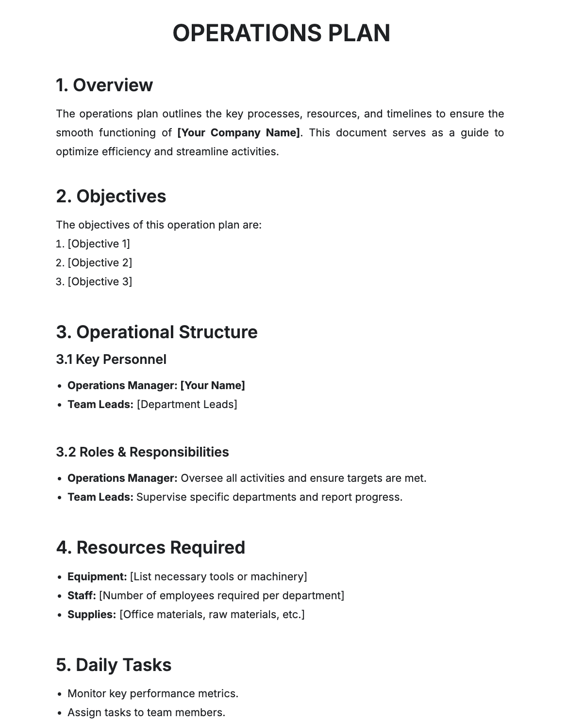 Free Operations Plan Generator: Create Online | Template.net