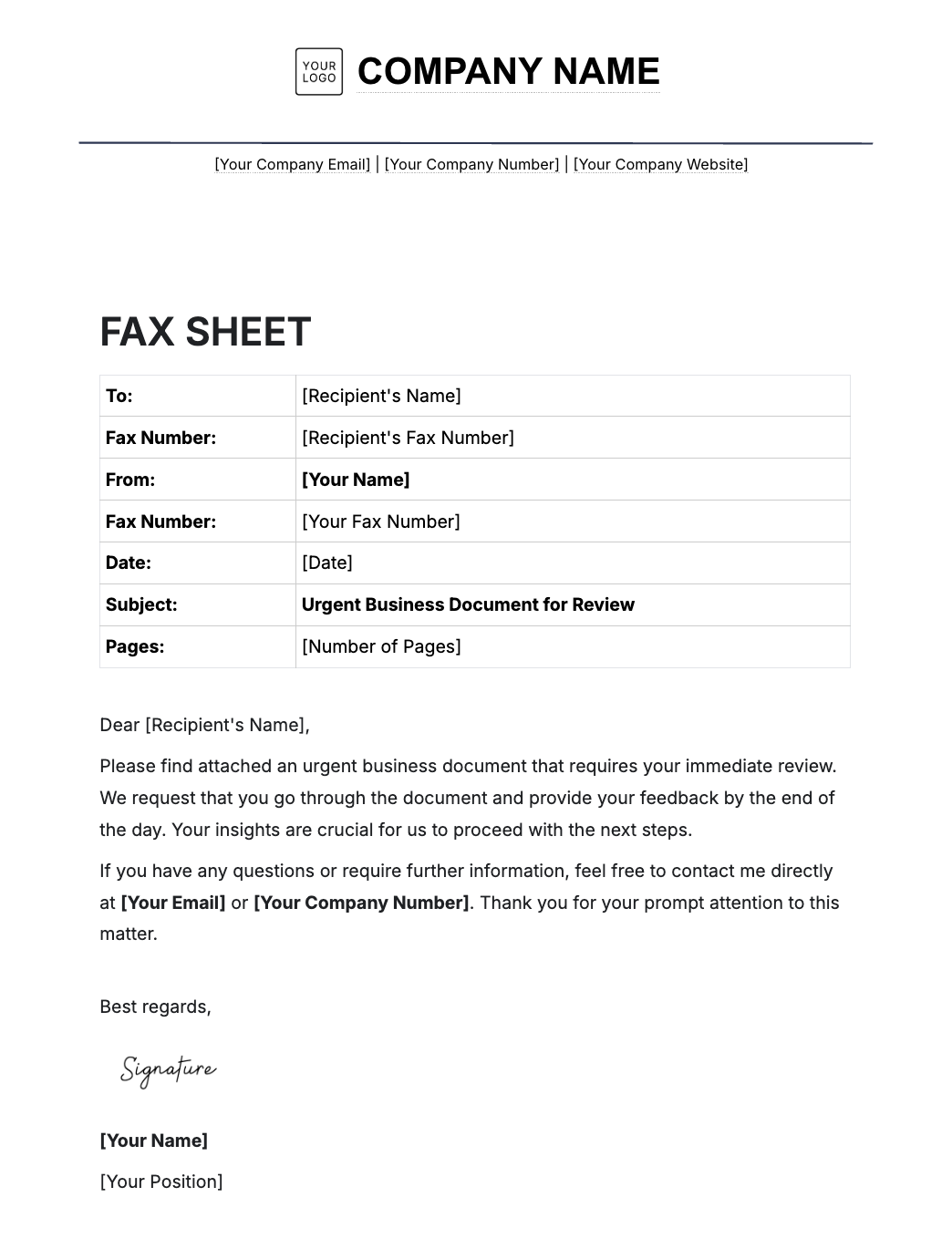 Free Fax Sheet Generator: Create Online | Template.net