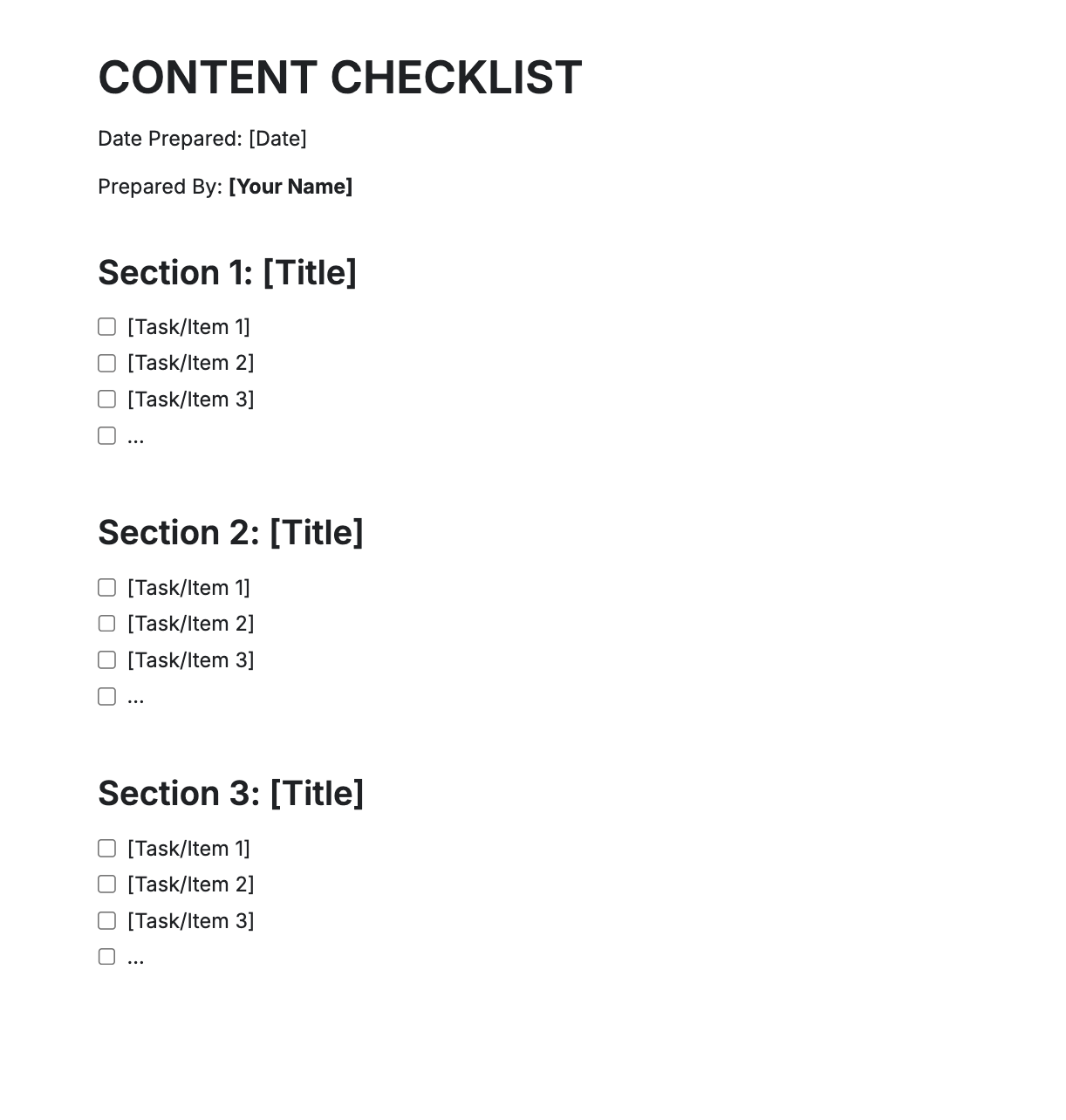 Free Content Checklist Generator: Create Online | Template.net