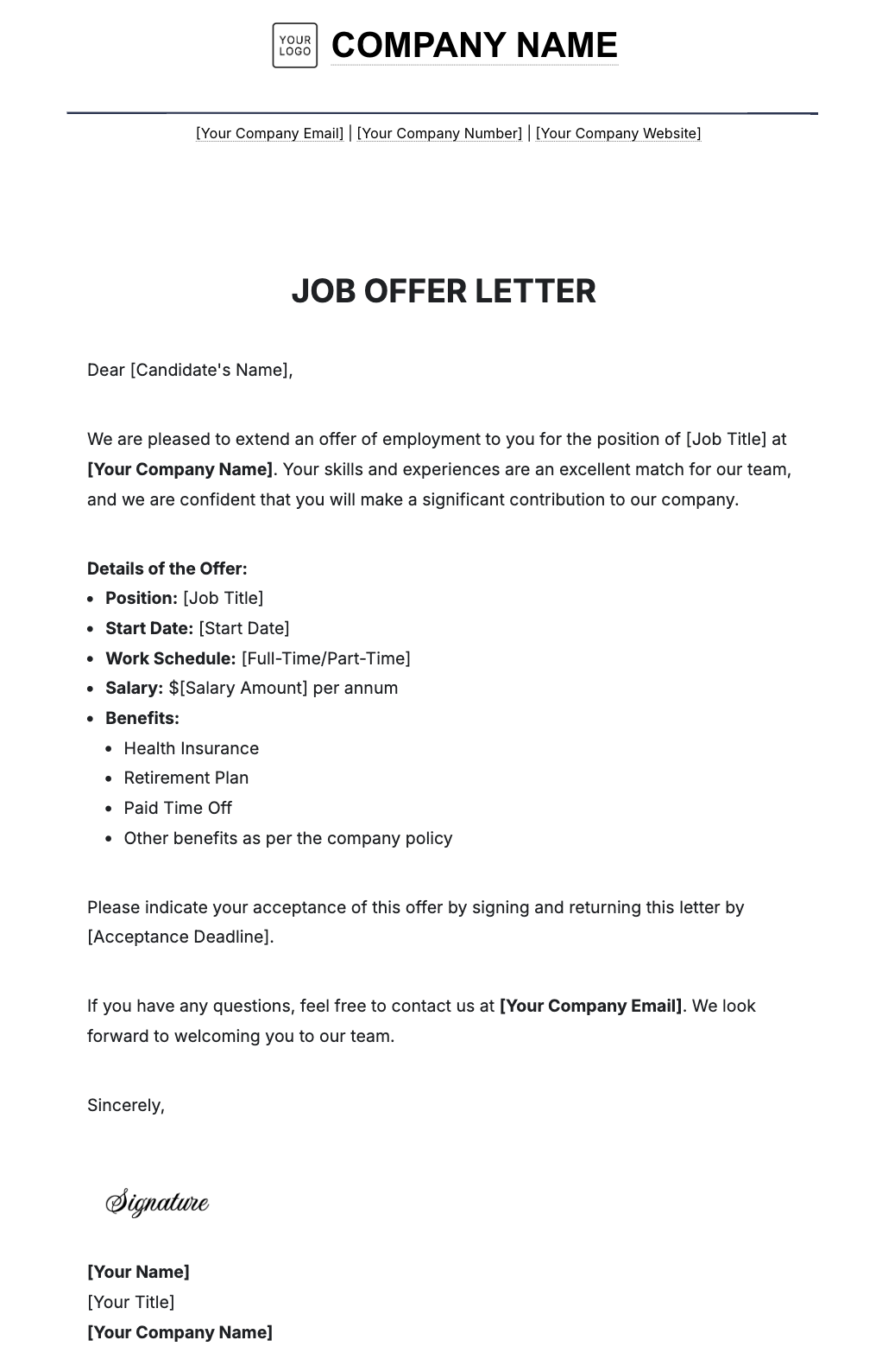 Free Job Offer Letter Generator: Create Online | Template.net