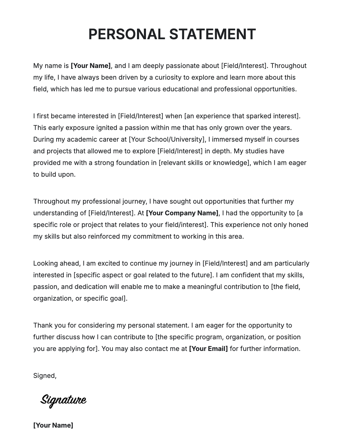 Free Personal Statement Generator: Create Online | Template.net