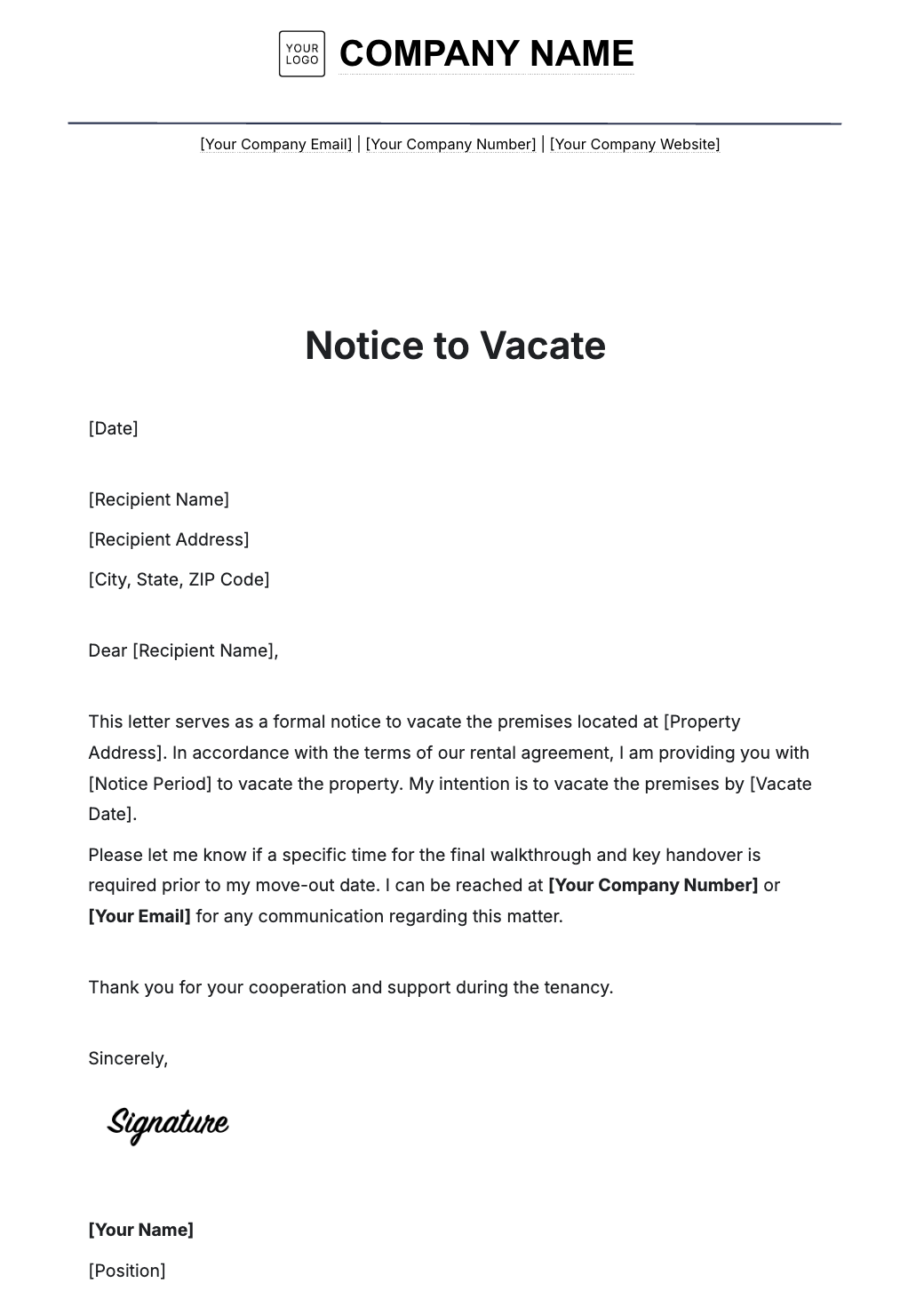 Free Notice to Vacate Generator: Create Online | Template.net