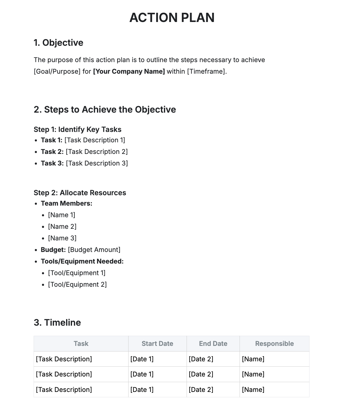 Free Action Plan Generator: Create Online | Template.net