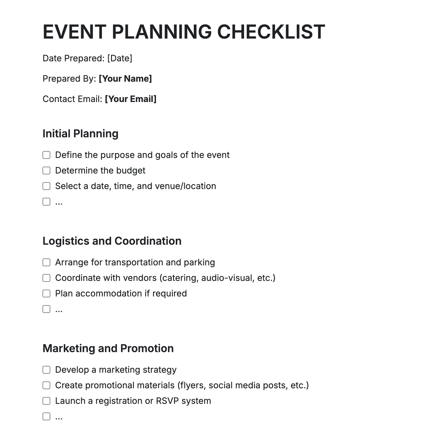 Free Event Planning Checklist Generator: Create Online | Template.net
