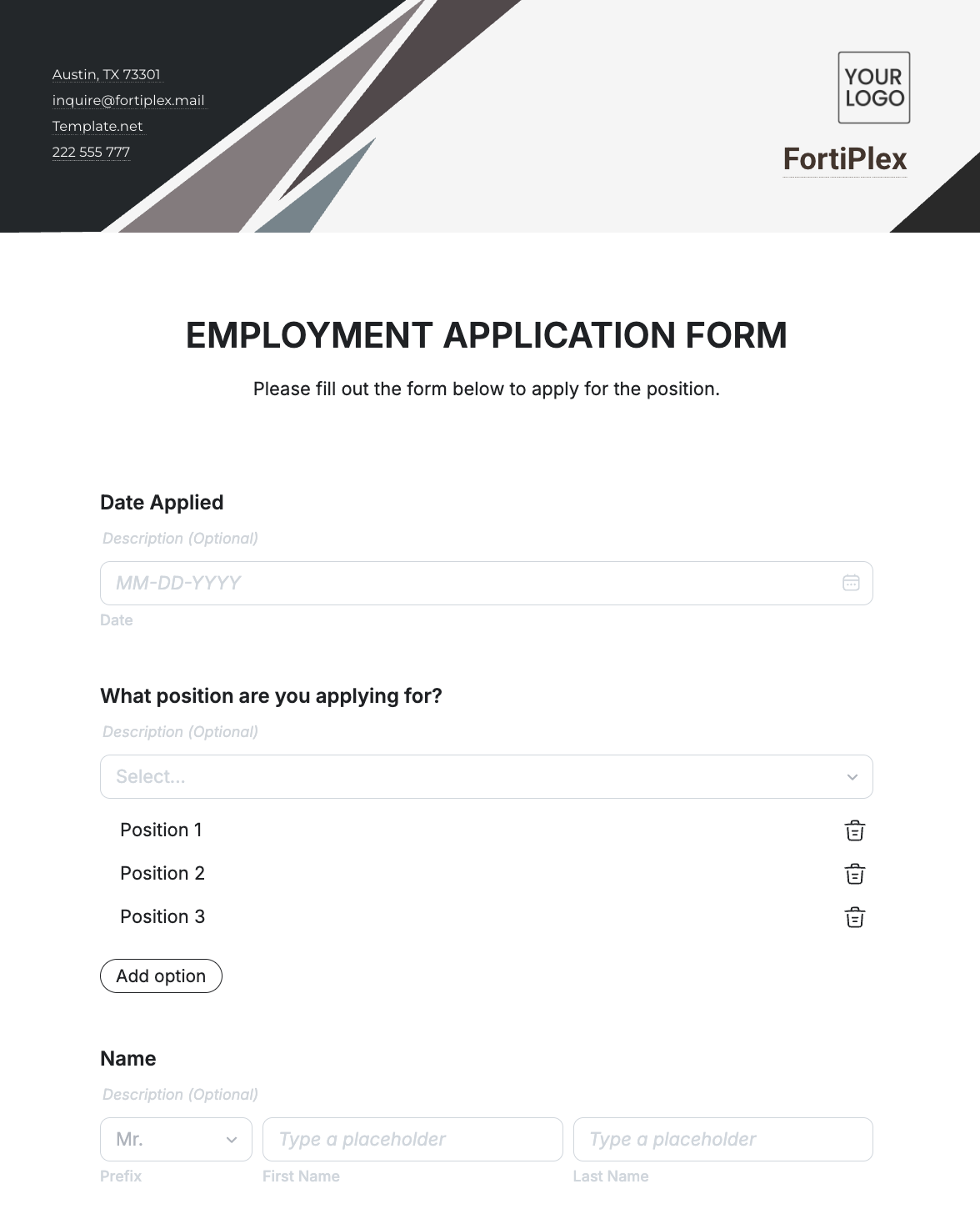 Free Employment Application Form Generator: Online Builder | Template.net