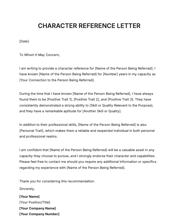 Free AI Character Reference Letter Generator, Maker Online