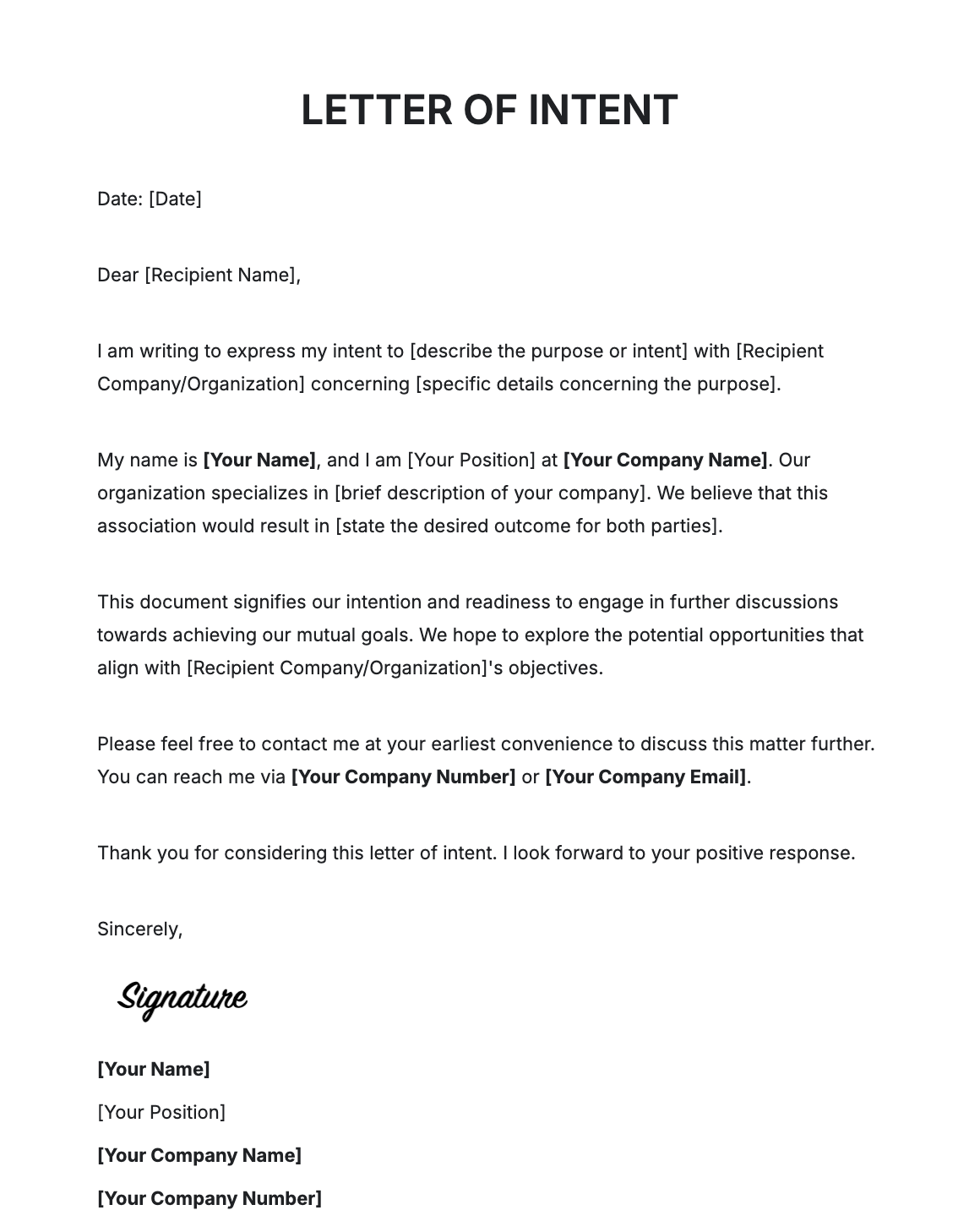 Free AI Letter of Intent Generator, Free Letter of Intent Maker Online