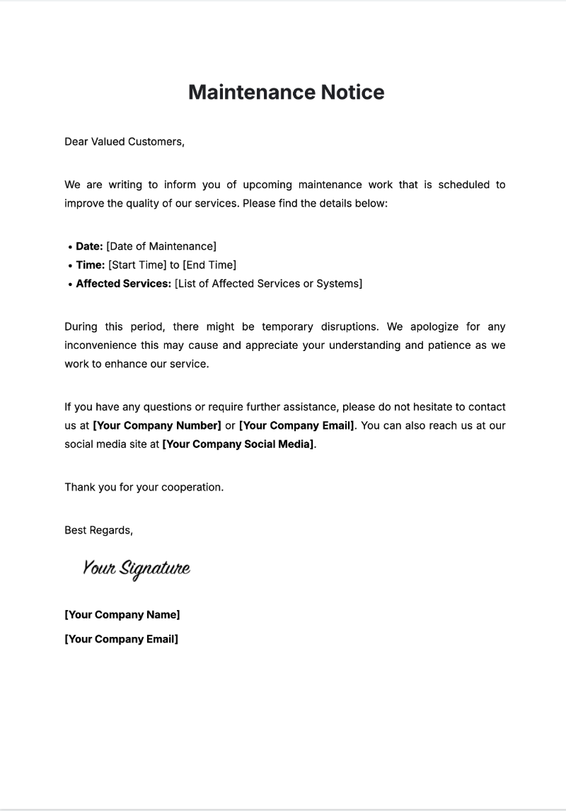 Free AI Maintenance Notice Generator, Maker Online