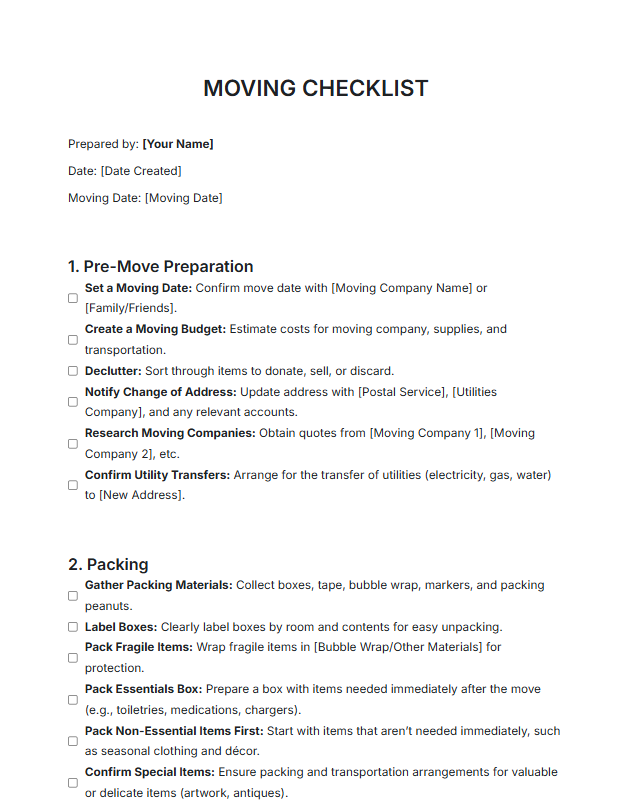 Free AI Moving Checklist Generator, Moving Checklist Maker Online