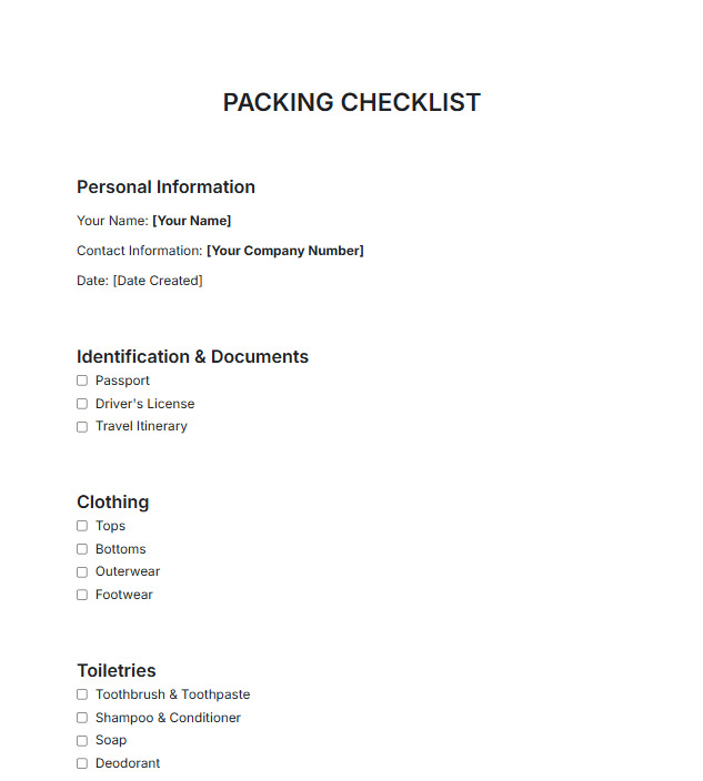 Free AI Packing Checklist Generator, Maker Online