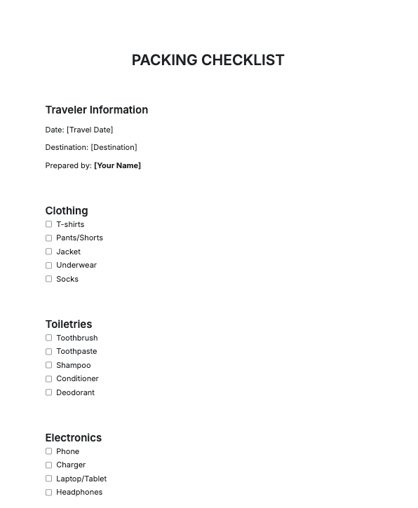 Free AI Packing Checklist Generator, Maker Online