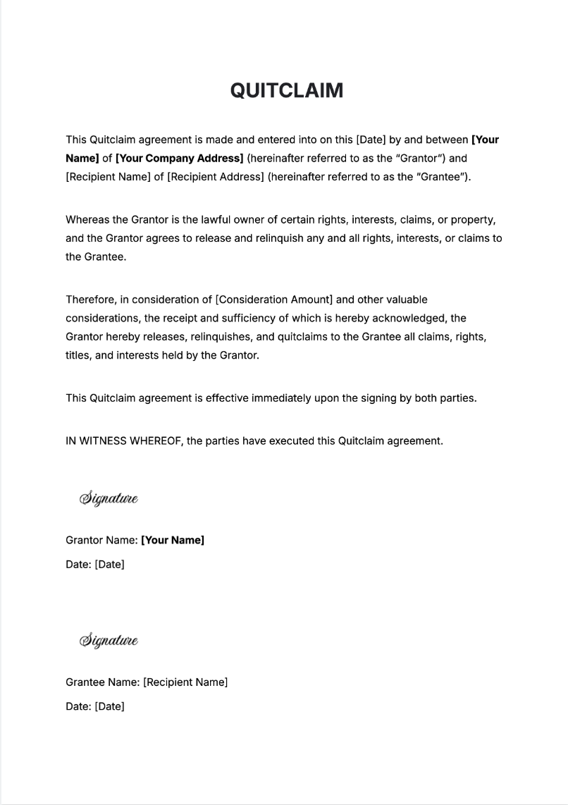 Free AI Quitclaim Generator, Free Quitclaim Maker Online