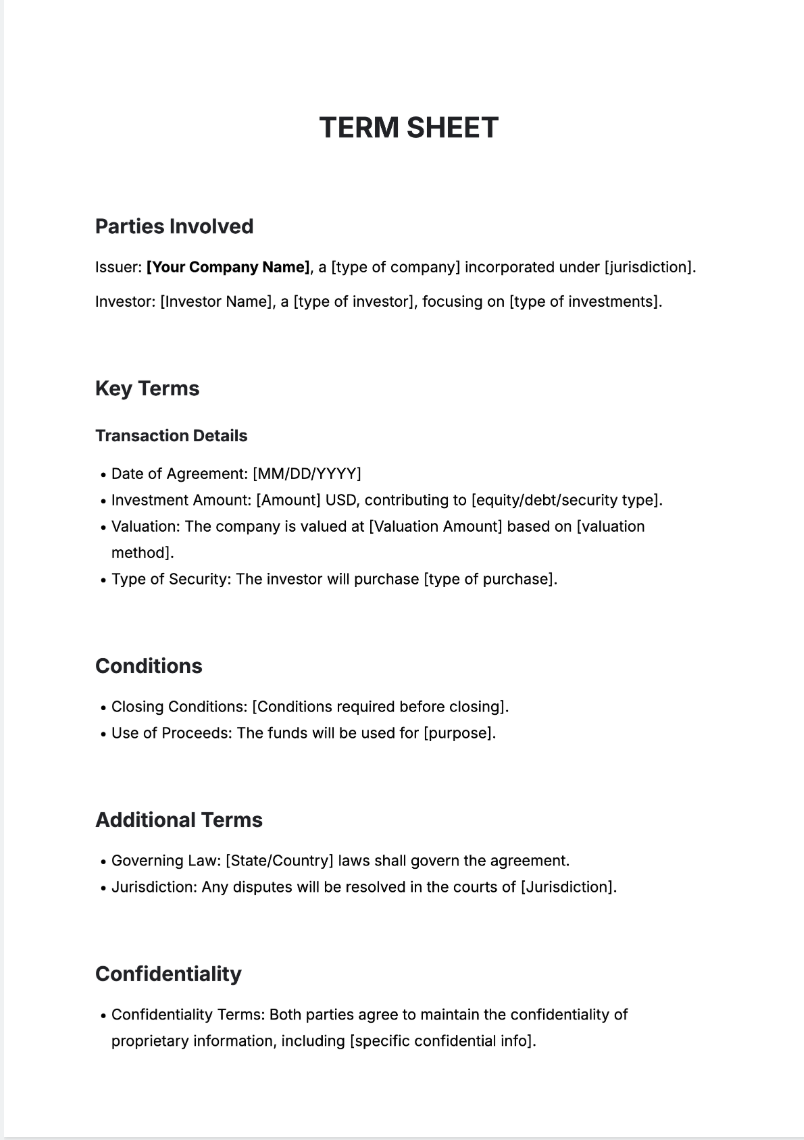 Free AI Term Sheet Generator, Free Term Sheet Maker Online