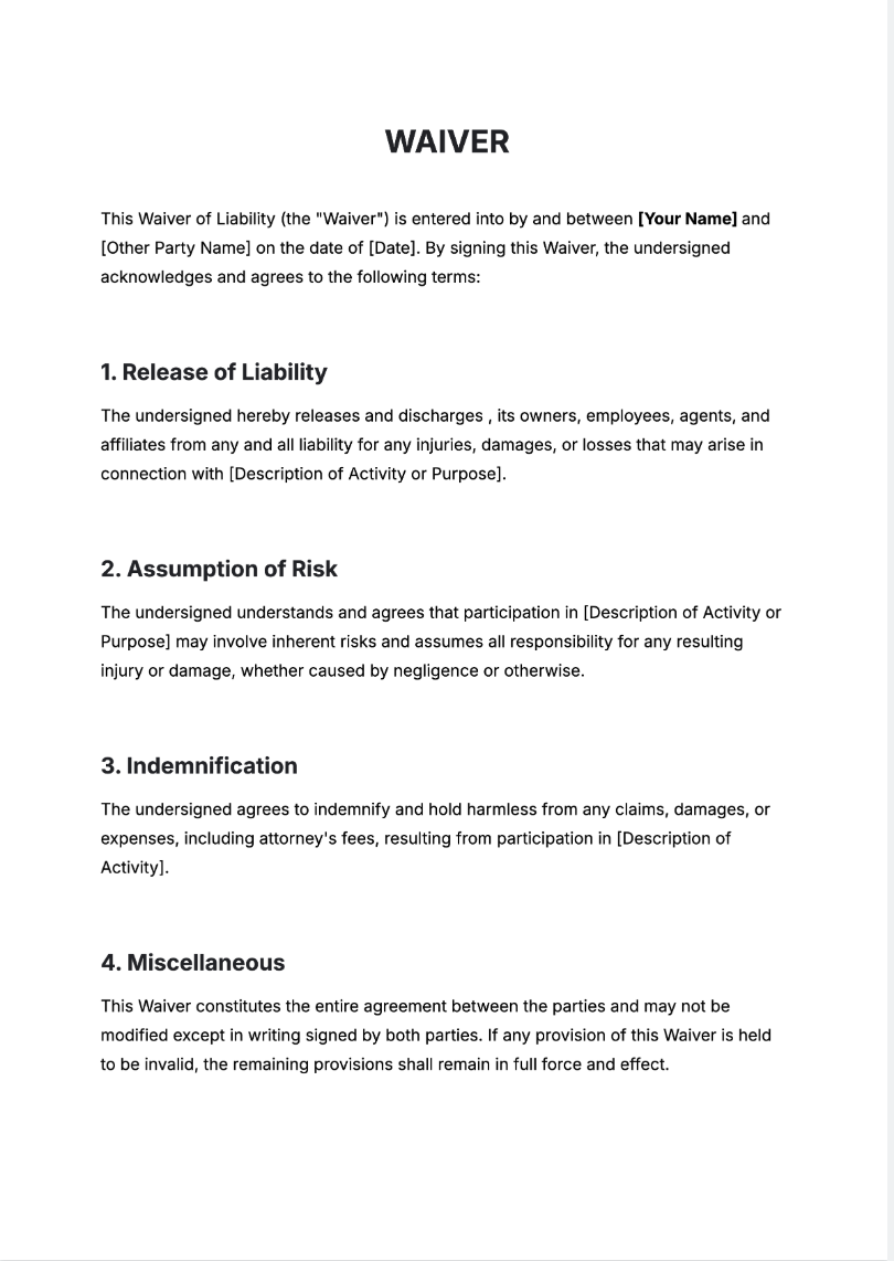 Free AI Waiver Generator, Free Waiver Maker Online