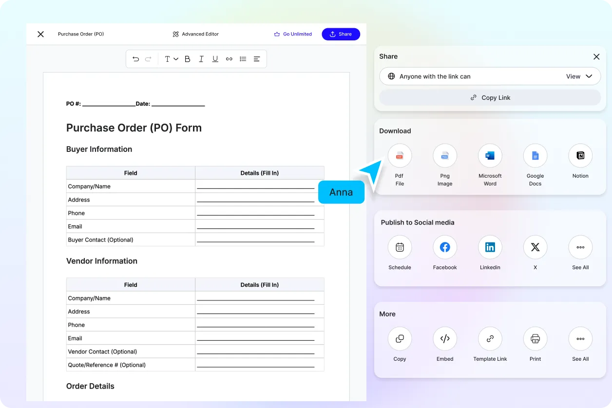 Free AI Purchase Order Generator Online, Create PO Documents Instantly