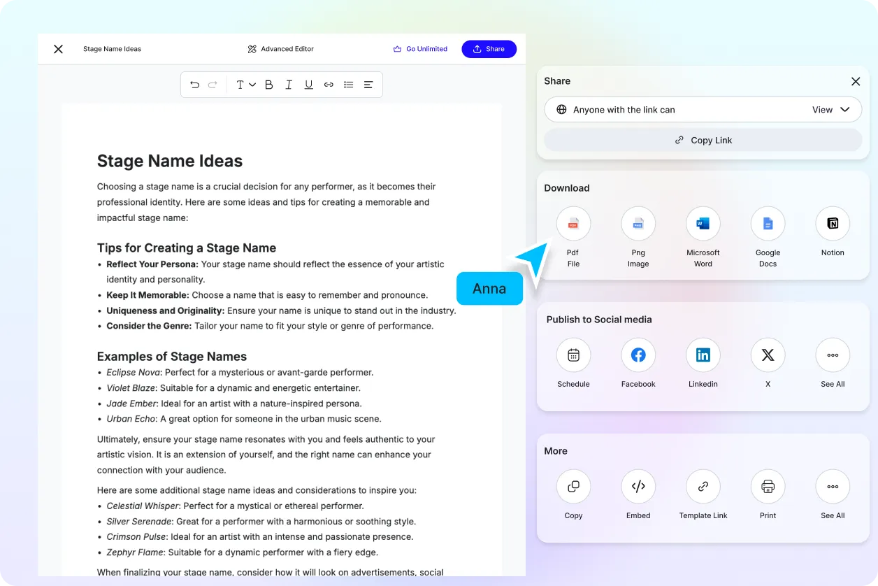 Free AI Stage Name Generator, Free Stage Name Maker Online
