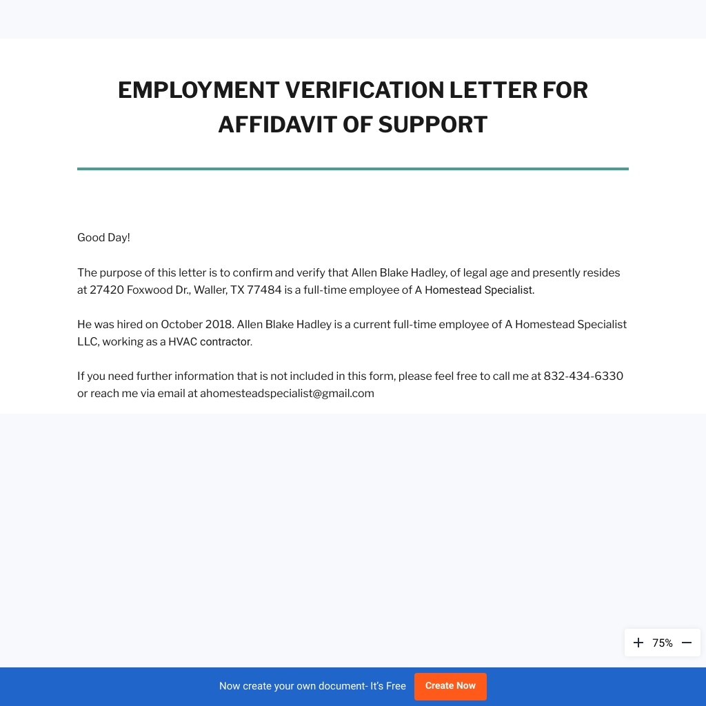 Affidavit of Support Letter - Download in Word, Google Docs, PDF, Apple ...