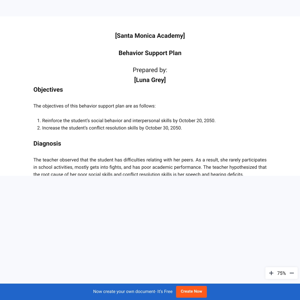 Free One Page Behavior Support Plan Template - Download in Word, Google ...