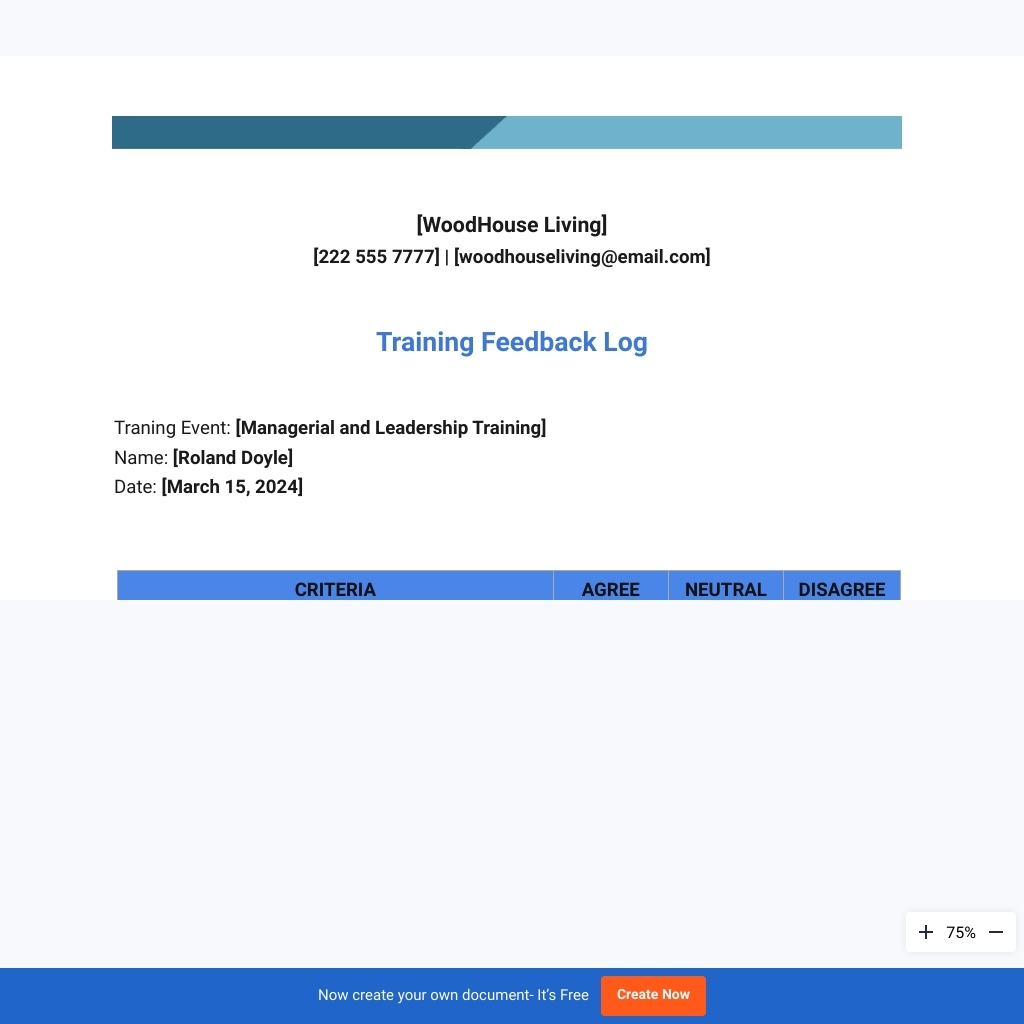 Training Feedback Log Template - Download in Word, Google Docs, Apple ...