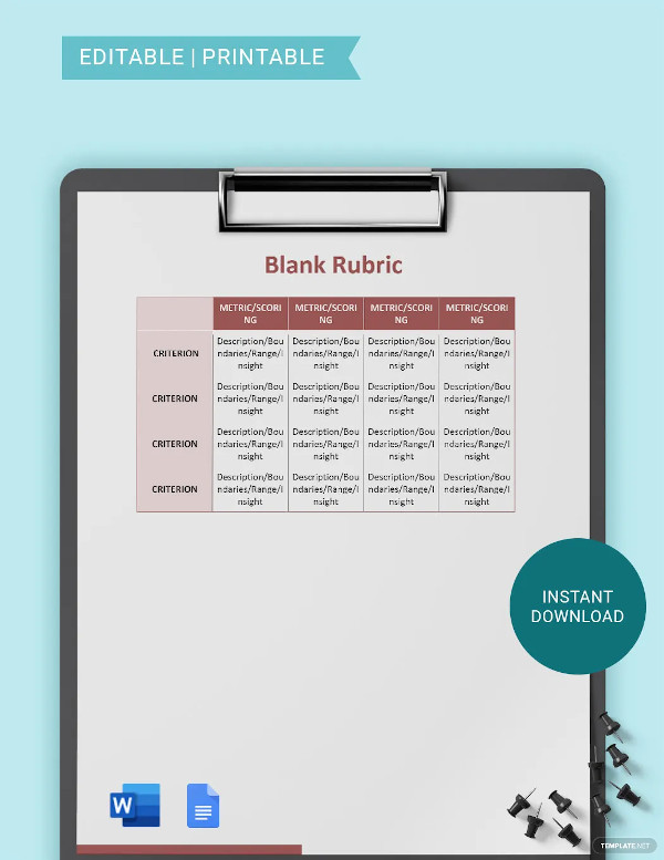 Blank Rubric Template – 29+ Free Printable PDF, Word, Excel Format Download