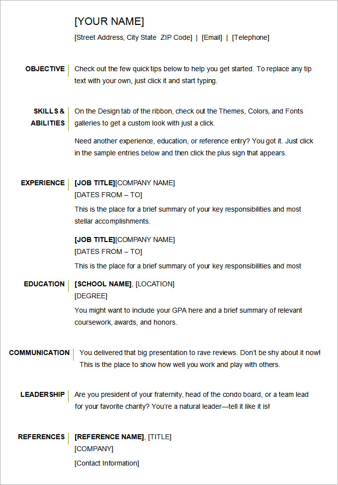 Microsoft Word Resume Template 59 Free Samples Examples Format