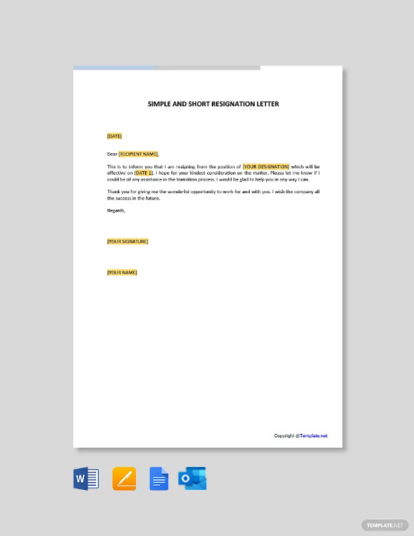 59+ Simple Resignation Letter Templates - PDF, DOC