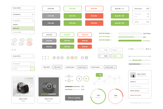 114 Flat Design Buttons, Elements & UI Kits for Graphic Designers