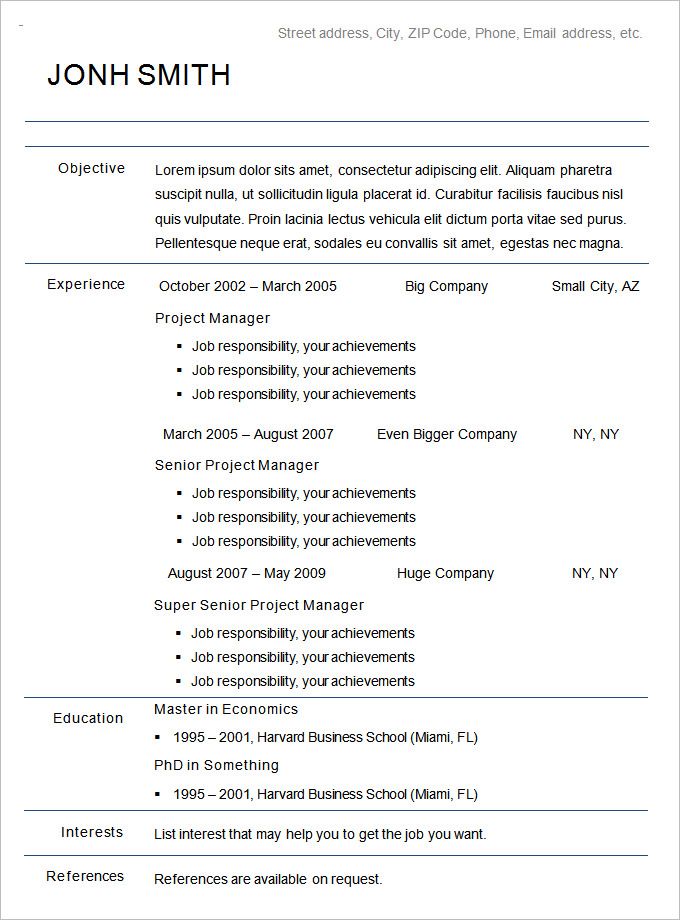 Chronological Resume Example