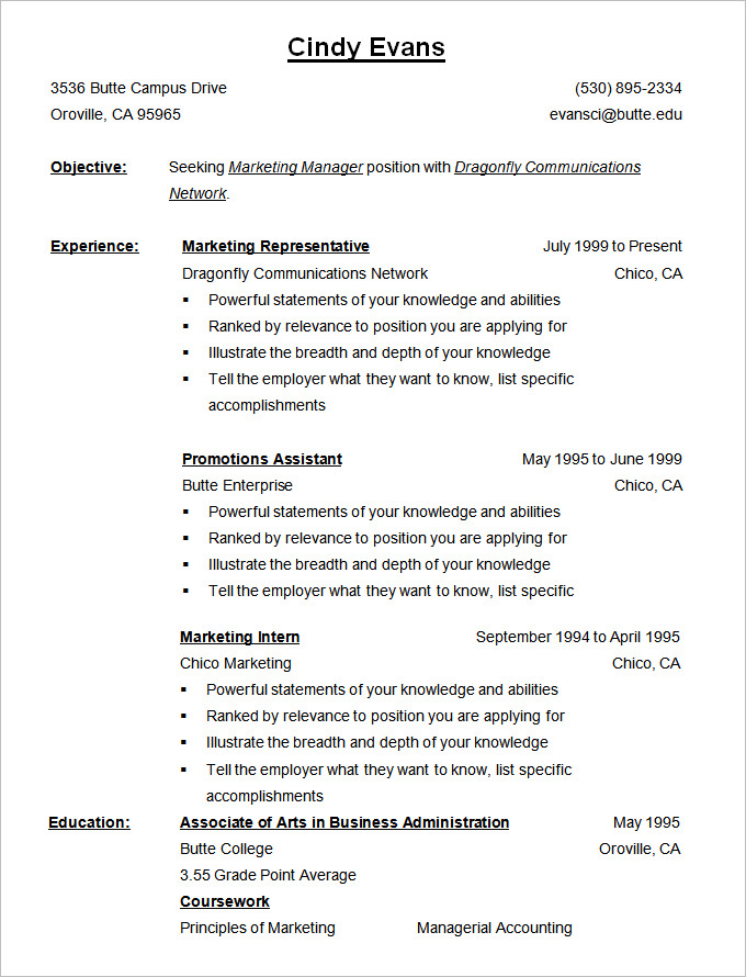 Template Chronological Resume Chronological Resume Format
